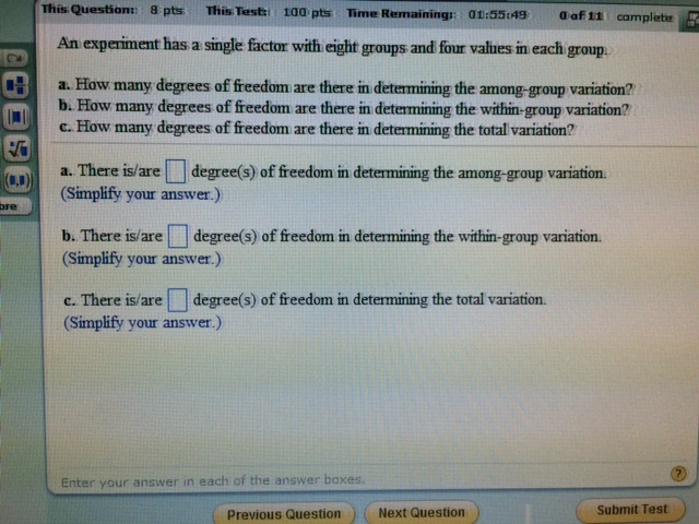 Solved An experiment has a single factor with eight groups | Chegg.com
