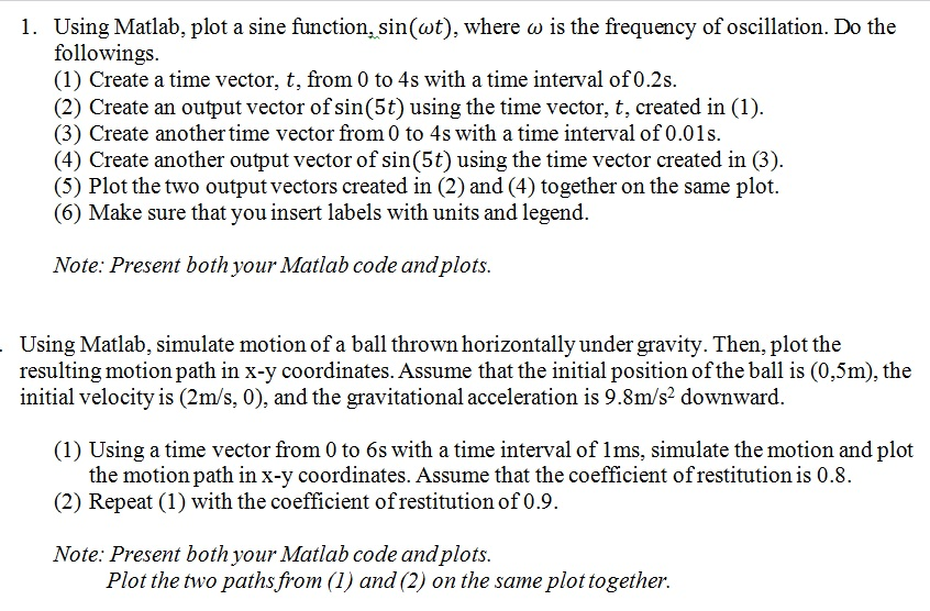 Solved 1 Using Matlab Plot A Sine Function Sinwt Where 1641