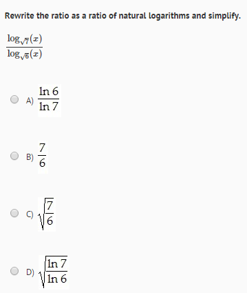 Solved Rewrite the ratio as a ratio of natural logarithms | Chegg.com