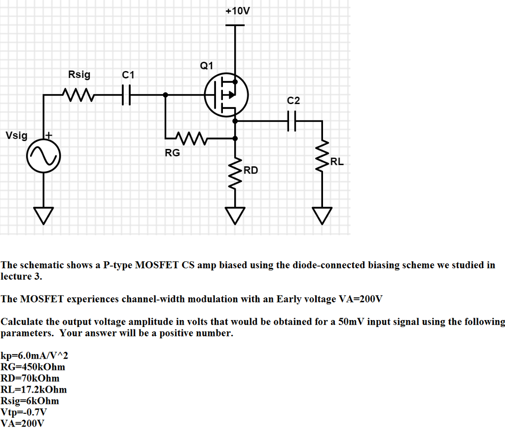 Solved The schematic shows a P - type MOSFET CS amp biased | Chegg.com