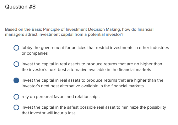 Solved Based on the Basic Principle of Investment Decision | Chegg.com
