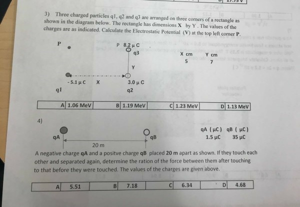 Solved 3) Three charged particles q1, q2 and q3 are arranged | Chegg.com