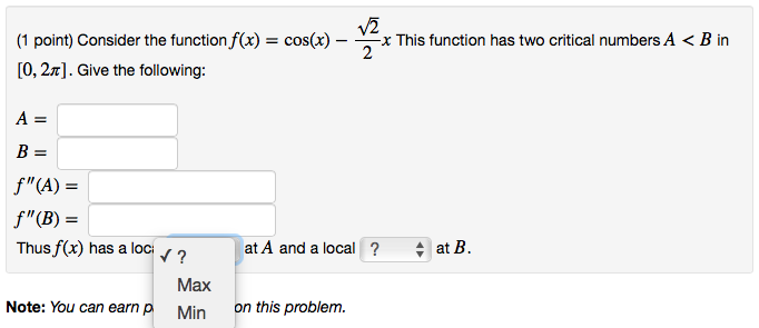 Solved (1 point) Consider the functionf(x)-cos(x) - xThis | Chegg.com