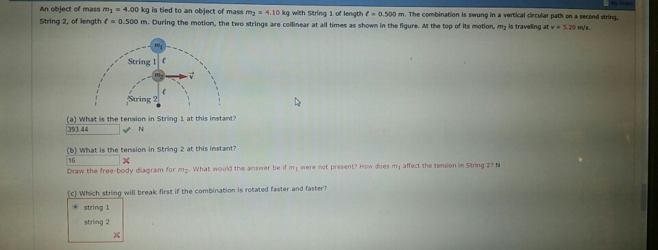 Solved An object of mass m1 = 4.00 kg is tied to an object | Chegg.com