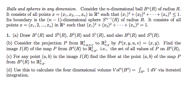 Balls and spheres in any dimension. Consider the | Chegg.com