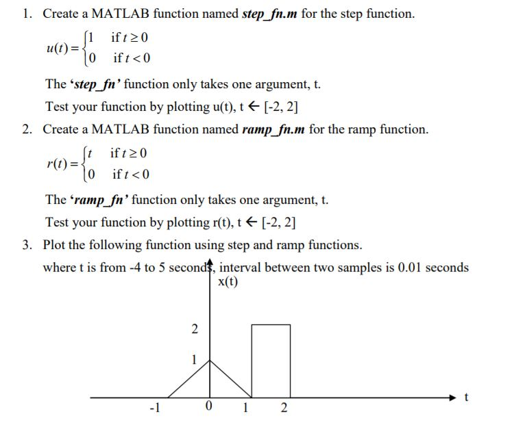 Solved Create a MATLAB function named step_fn.m for the step | Chegg.com