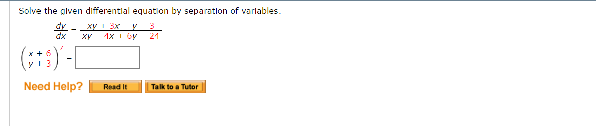 Solved Solve the given differential equation by separation | Chegg.com