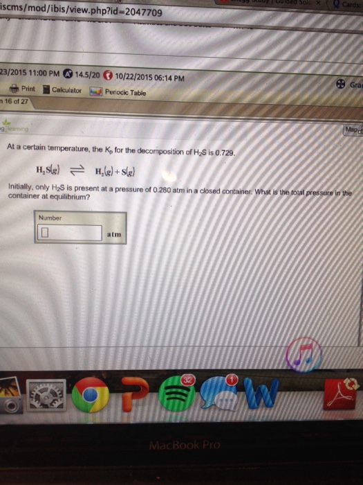 Solved At a certain temperature, the Kp for the | Chegg.com