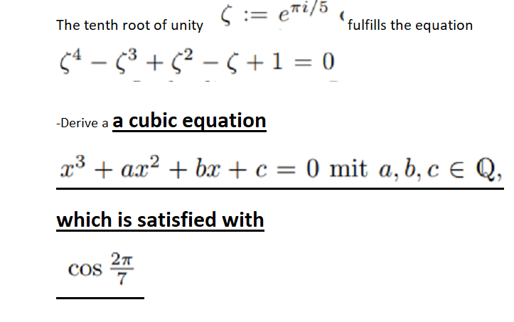 Solved ?_e ??/5 The tenth root of unity fulfills the | Chegg.com