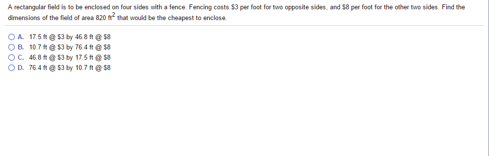 Solved A rectangular field is to be enclosed on four sides | Chegg.com