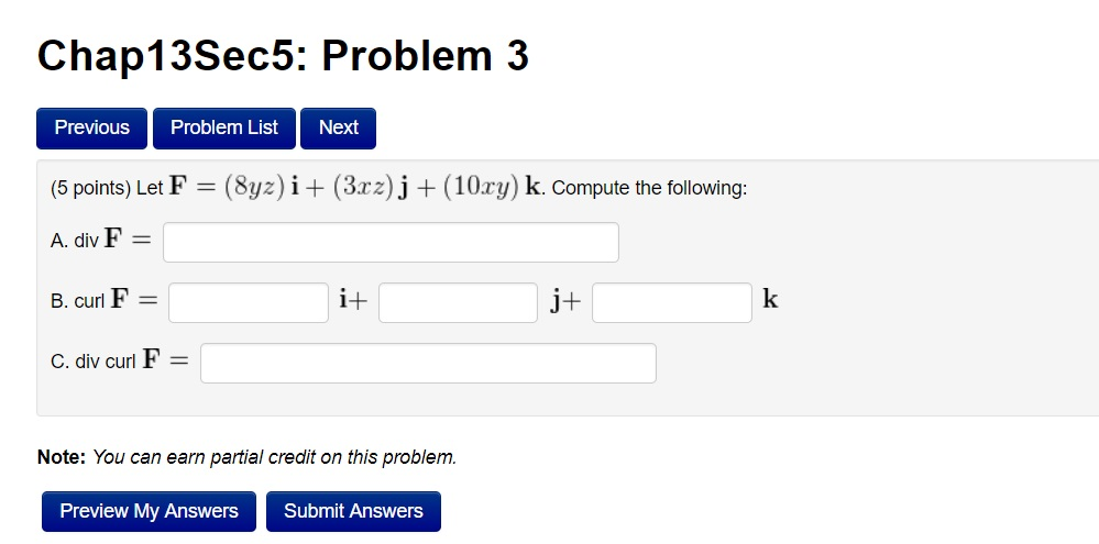 Solved Chap13Sec5: Problem 3 1 ) Previous Problem ListNext | Chegg.com