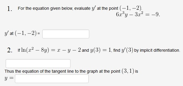 Solved For the equation given below, evaluate y' at the | Chegg.com