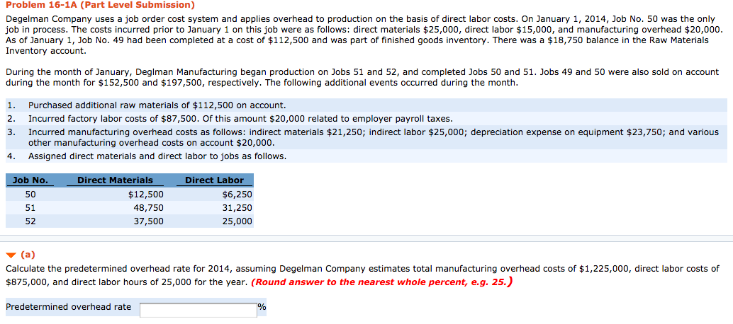 Solved Problem 16-1A (Part Level Submission) Degelman | Chegg.com