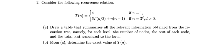 Solved Consider The Following Recurrence Relation T N