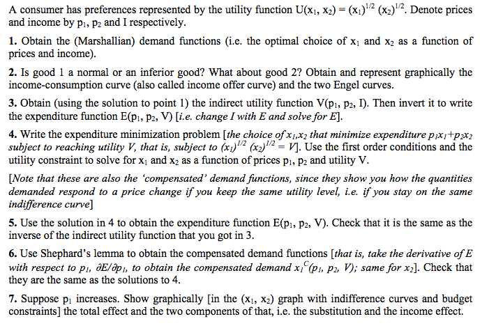 Solved A consumer has preferences represented by the utility | Chegg.com