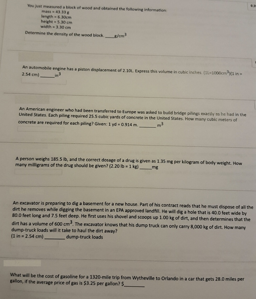 Solved 0.3 You just measured a block of wood and obtained | Chegg.com