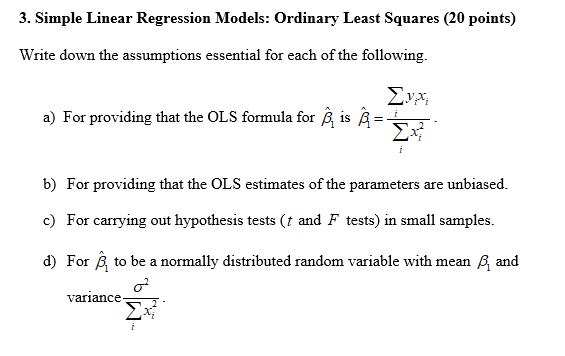 Solved 3 Simple Linear Regression Models Ordinary Least
