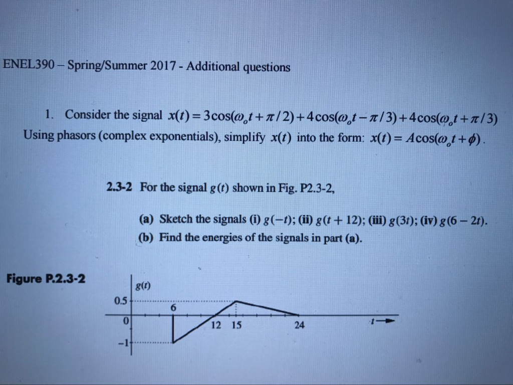 Solved Consider The Signal X T 3 Cos Omega 0 T Pi 2