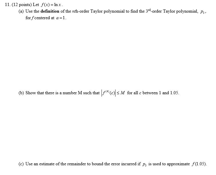 Solved 11. (12 points) Let f(x) Inx (a) Use the definition | Chegg.com