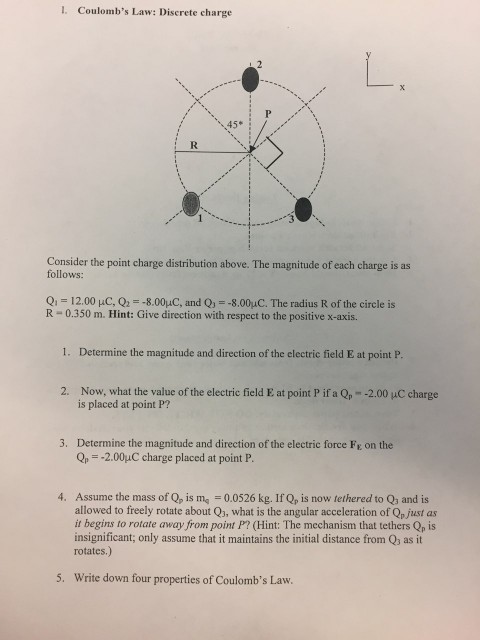Solved 1. Coulomb's Law: Discrete charge 45 Consider the | Chegg.com
