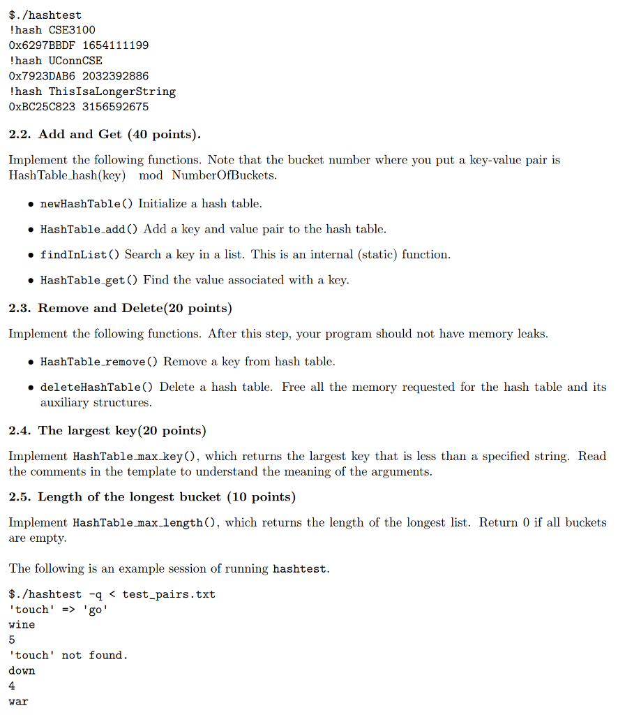 Exercise 2. Hash Table (100 points) In this exercise, | Chegg.com