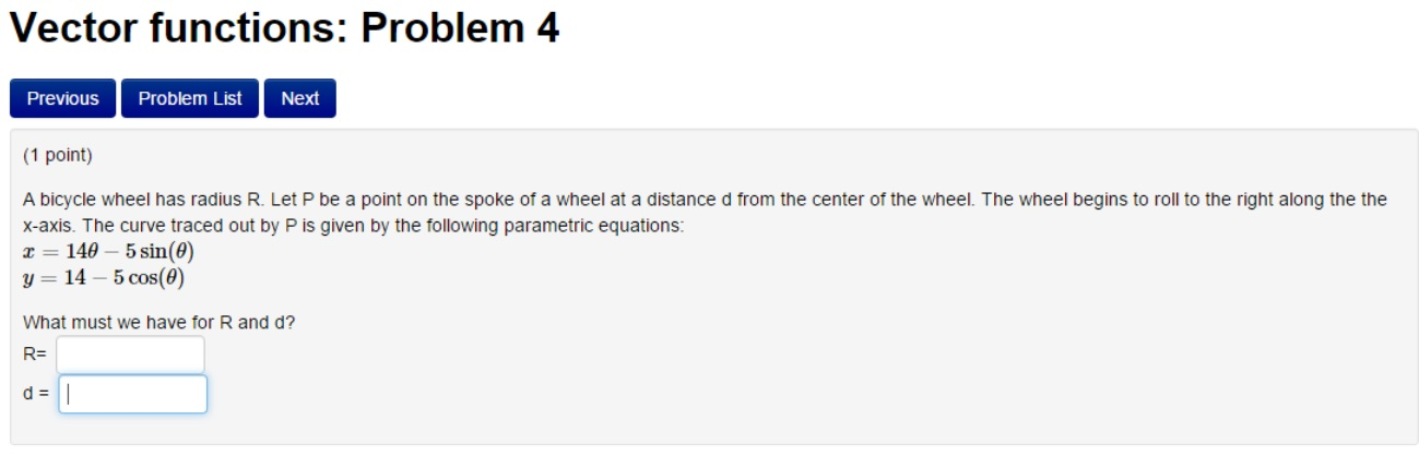 Solved Vector functions: Problem 4 (1 point) A bicycle wheel | Chegg.com