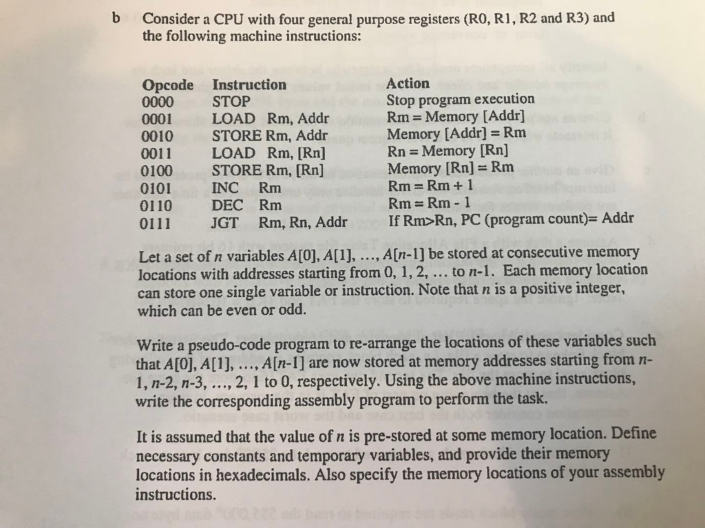 Solved b Consider a CPU with four general purpose registers | Chegg.com