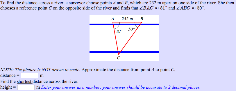 Solved To find the distance across a river, a surveyor | Chegg.com