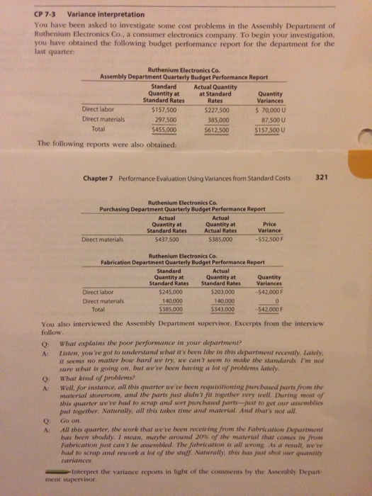 Solved CP7-3 Variance interpretation You have been asked to | Chegg.com