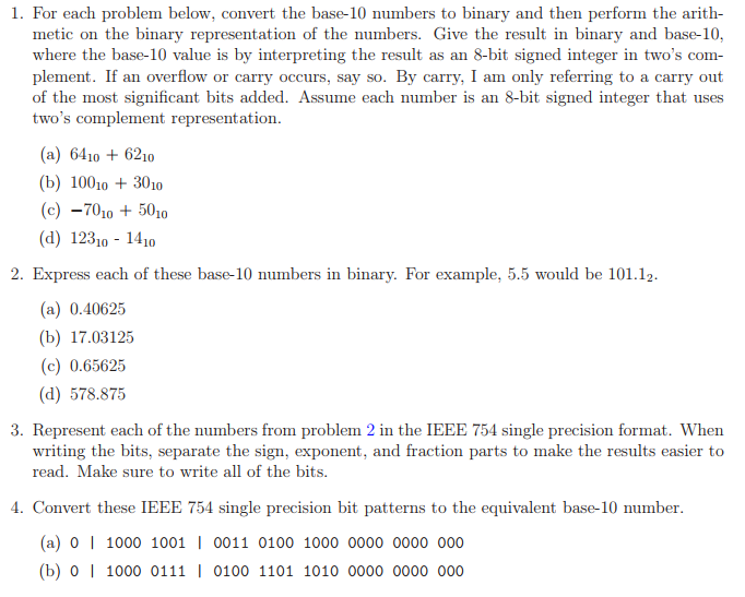 Solved 1. For each problem below, convert the base-10 | Chegg.com