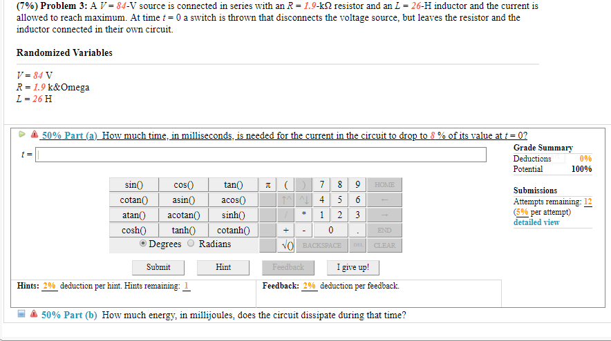 Solved (7%) Problem 3: A y-84-V source is connected in | Chegg.com