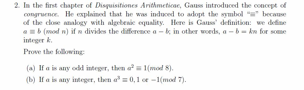 Solved 2. In the first chapter of Disquisitiones | Chegg.com