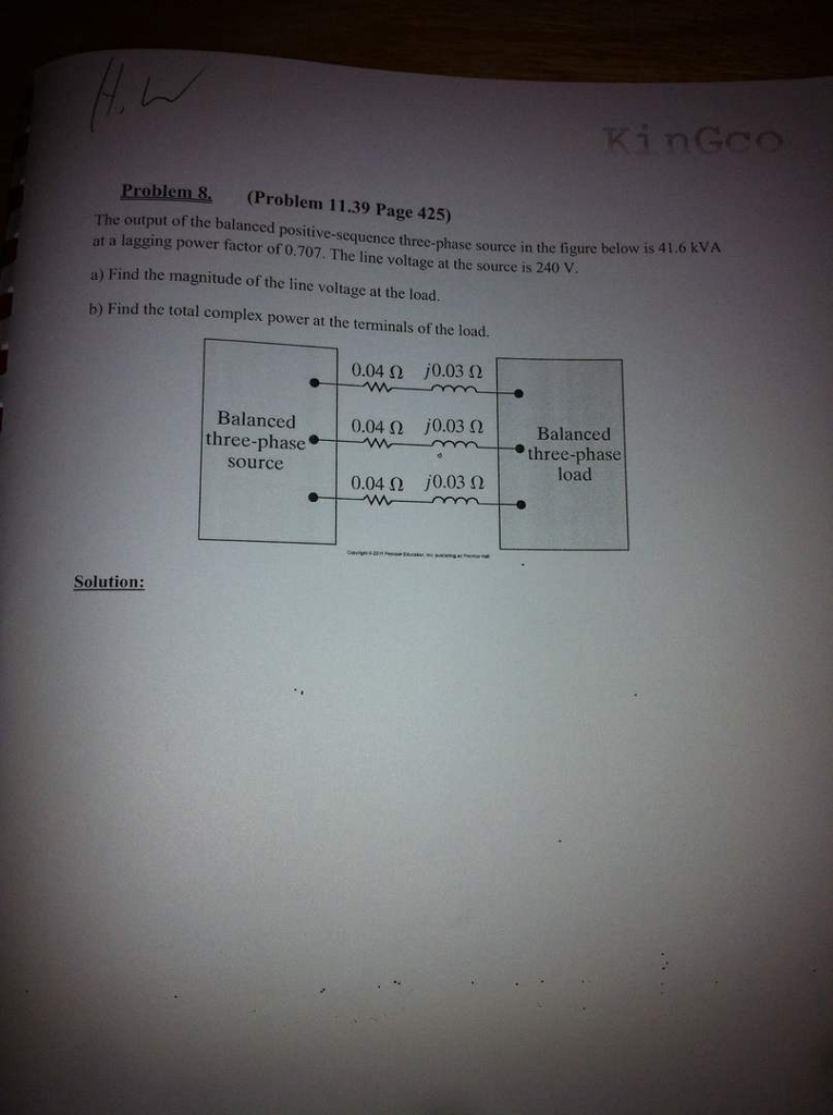 Solved The output of the balanced positive-sequence | Chegg.com