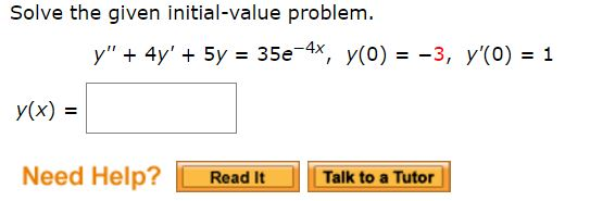 Solved Solve the given initial-value problem. y" + 4y' + 5y | Chegg.com