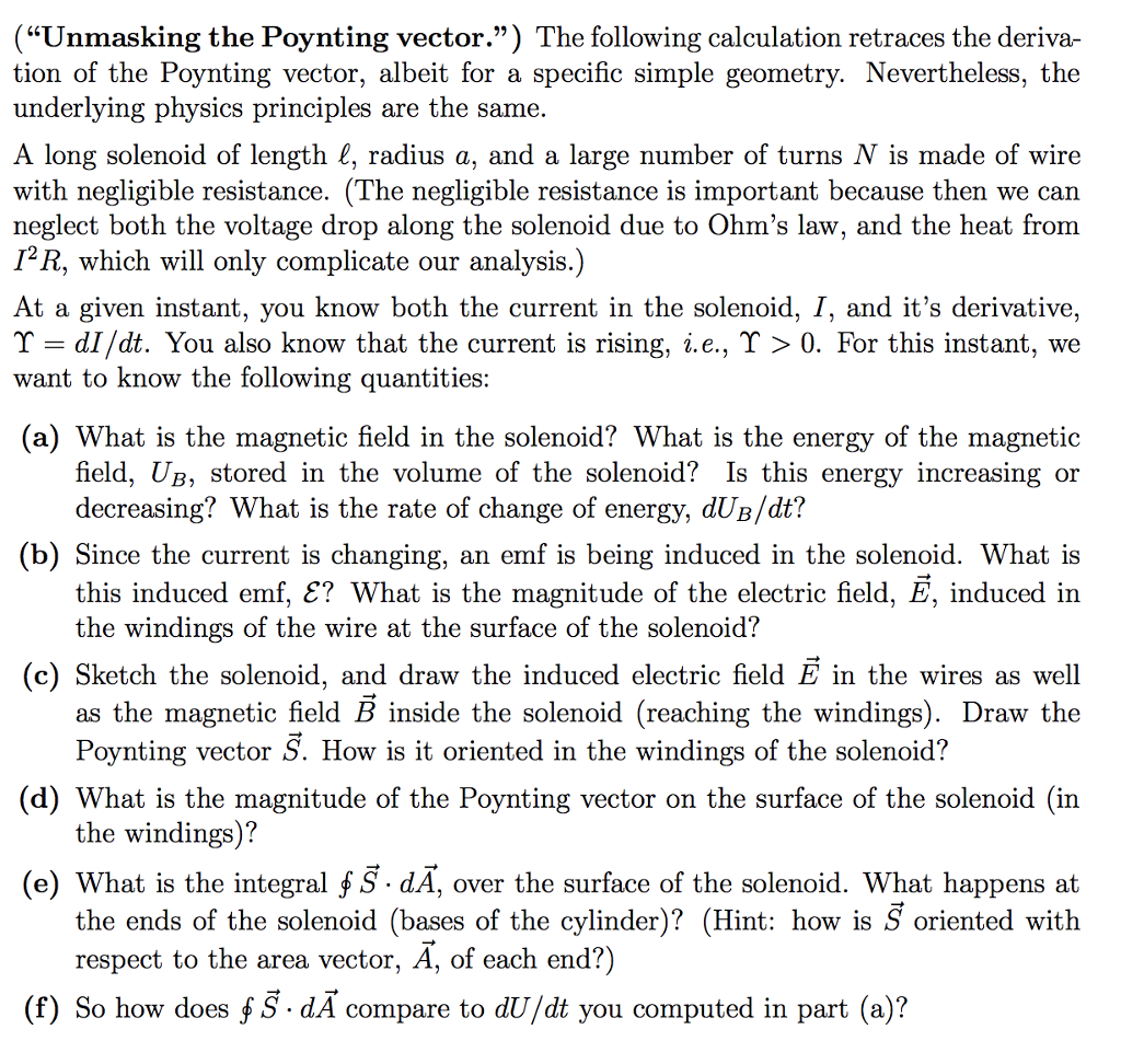 ("Unmasking the Poynting vector.") The following | Chegg.com