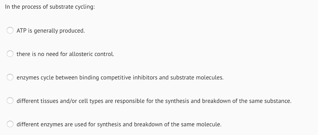 Solved In the process of substrate cycling: ATP is generally | Chegg.com