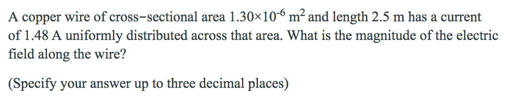 Solved A copper wire of cross-sectional area 1.30 times | Chegg.com