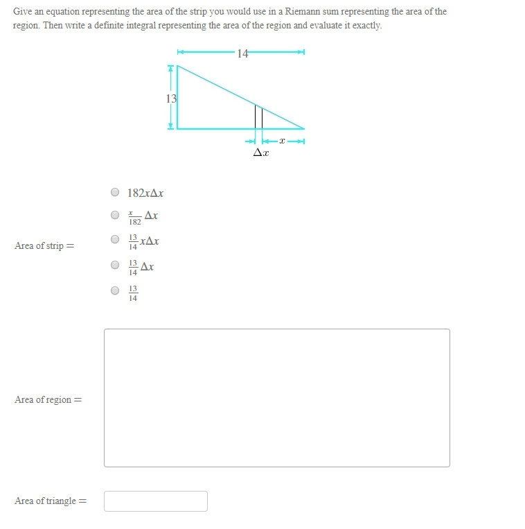 Solved Give an equation representing the area of the strip | Chegg.com
