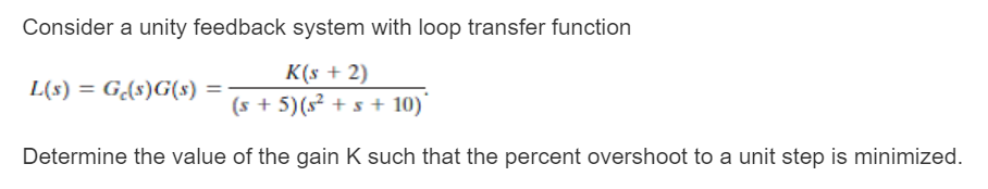 Solved Consider a unity feedback system with loop transfer | Chegg.com