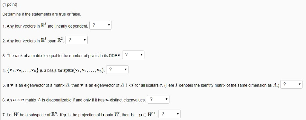 Solved (1 point) Determine if the statements are true or | Chegg.com