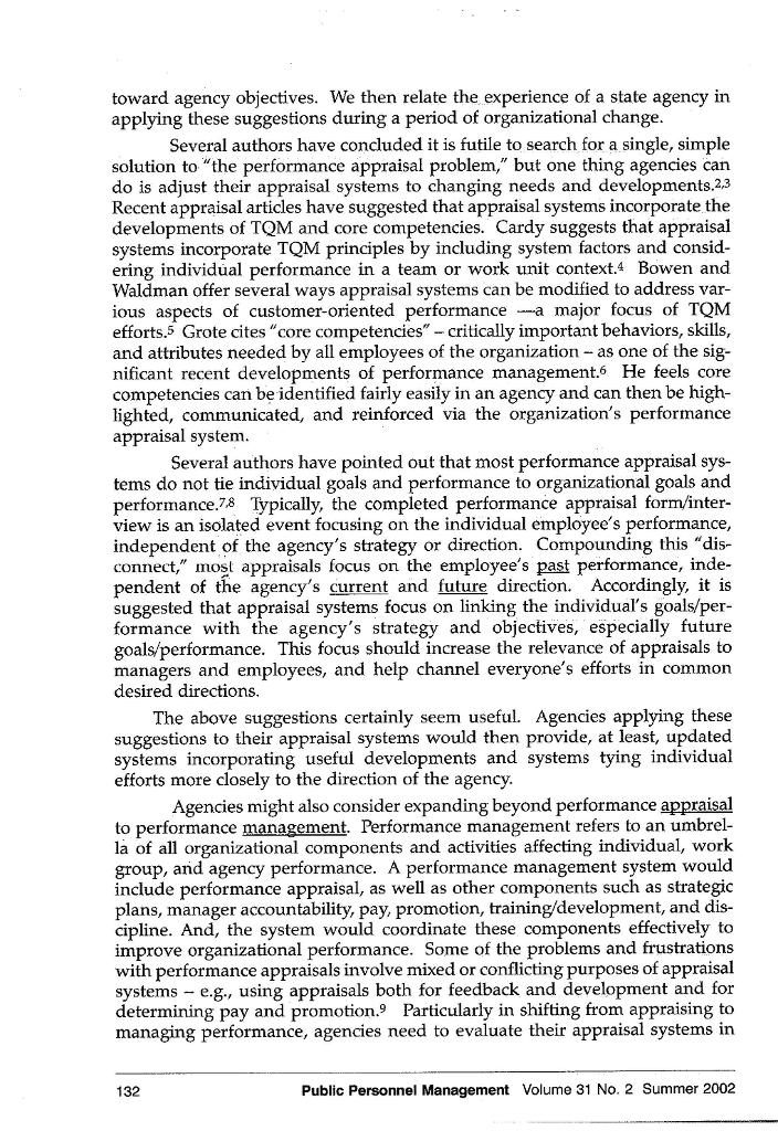 Solved From Performance Appraisal to Performance Management: | Chegg.com