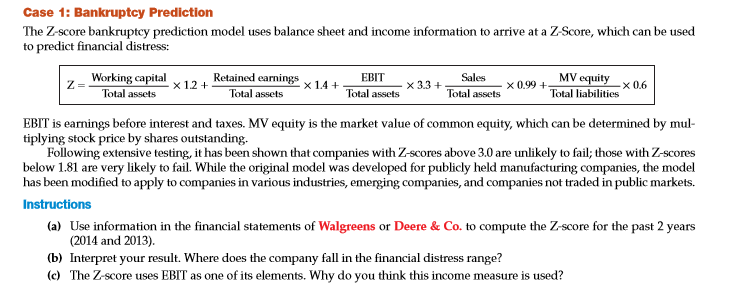 Case 1: Bankruptcy Prediction The Z-score bankruptcy | Chegg.com