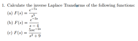 Solved 1. Calculate the inverse Laplace Transforms of the | Chegg.com