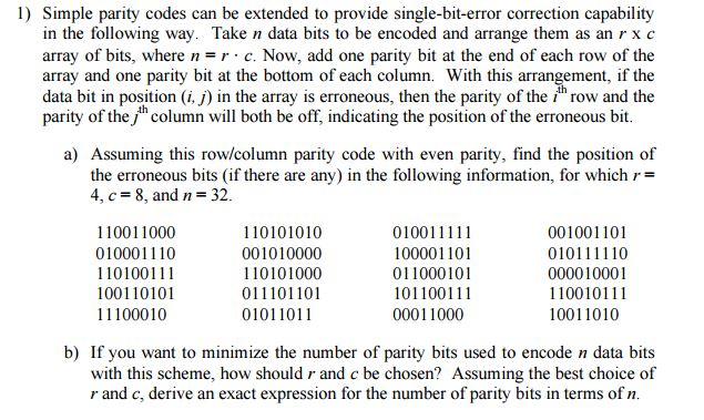 1) Simple parity codes can be extended to provide | Chegg.com