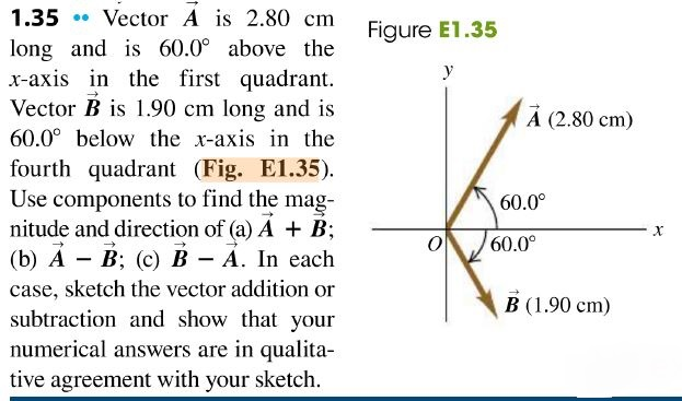 Solved Vector A vector is 2.80 cm long and is 60.0 degrees | Chegg.com