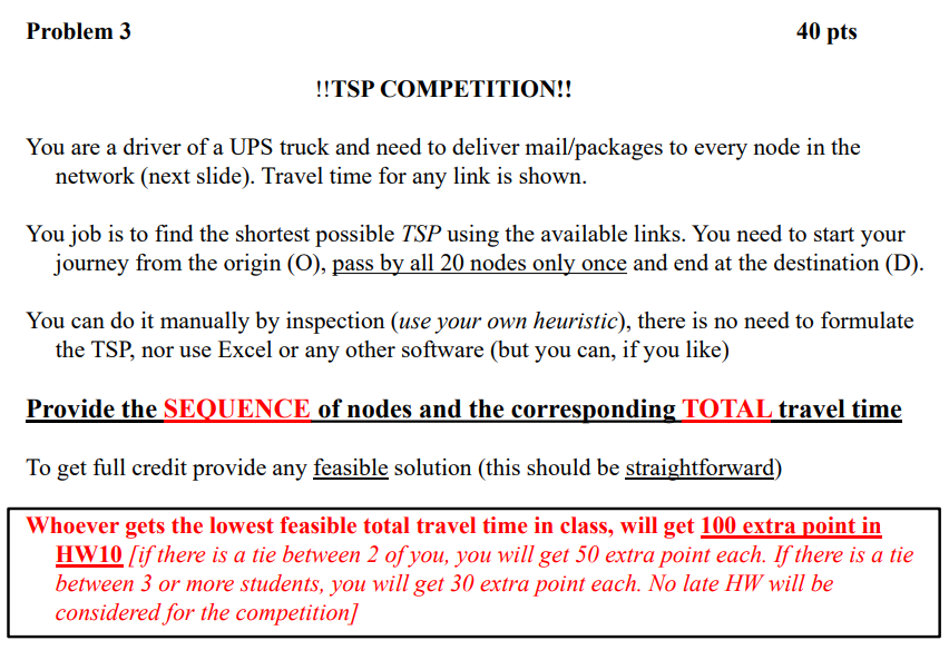 Solved Problem 3 40 pts !TSP COMPETITION!! You are a driver | Chegg.com