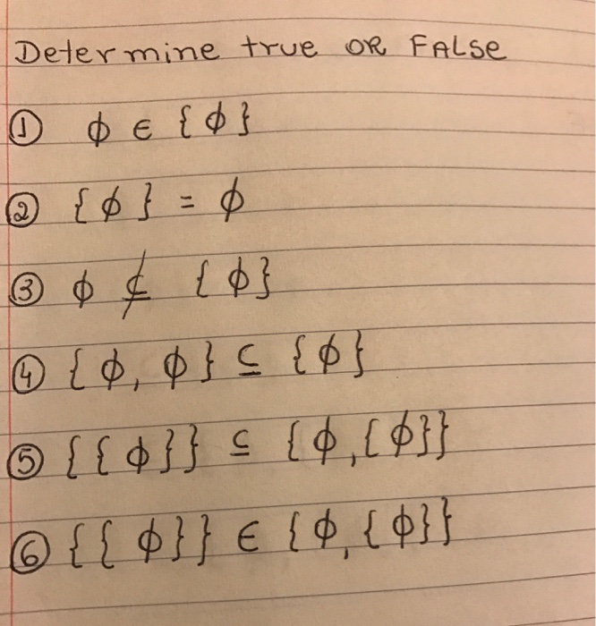 Solved Determine true or FALSE phi elementof {phi} {phi} = | Chegg.com