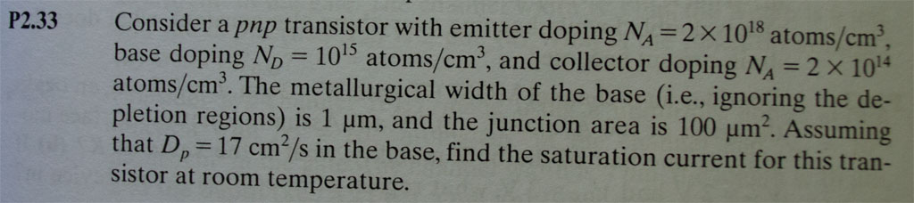 Solved Consider a pnp transistor with emitter doping NA = 2x | Chegg.com