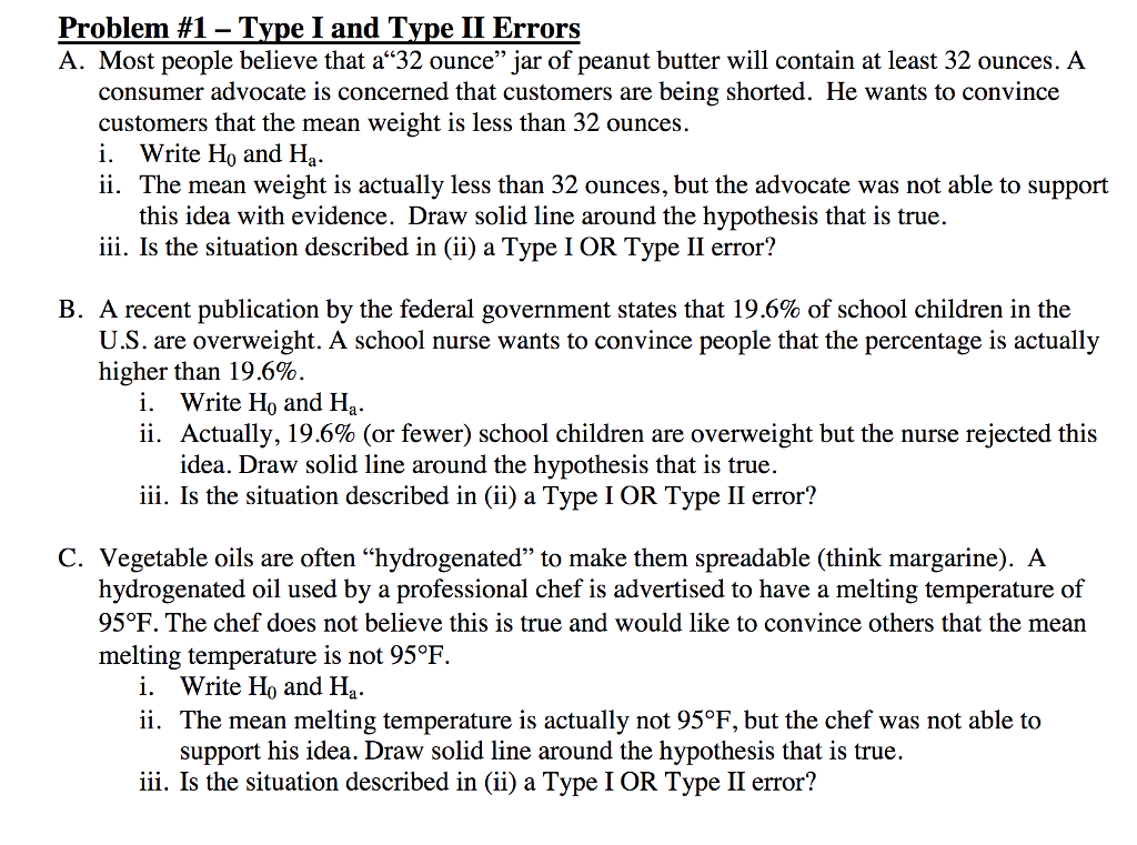 Solved Problem #1-Type 1 and Type II Errors A. Most people | Chegg.com