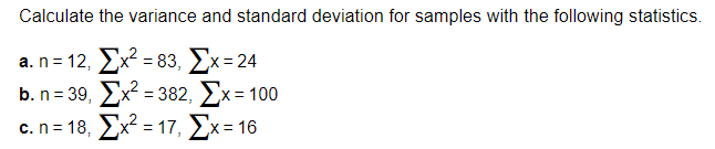 Solved Calculate the variance and standard deviation for | Chegg.com